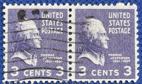 STAMP US SCOTT 807 "Jefferson" 3 CENT 1938 USED Wave Cancel Horizontal ...