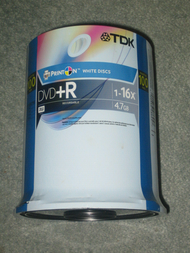 TDK DVD+R Recordable 4.7GB 1-16X Print On White Discs 100 Pack DVD New ...