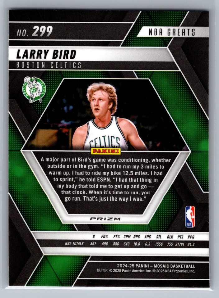 2024-25 Panini Mosaic #299 Larry Bird Reactive Blue Mosaic | eBay