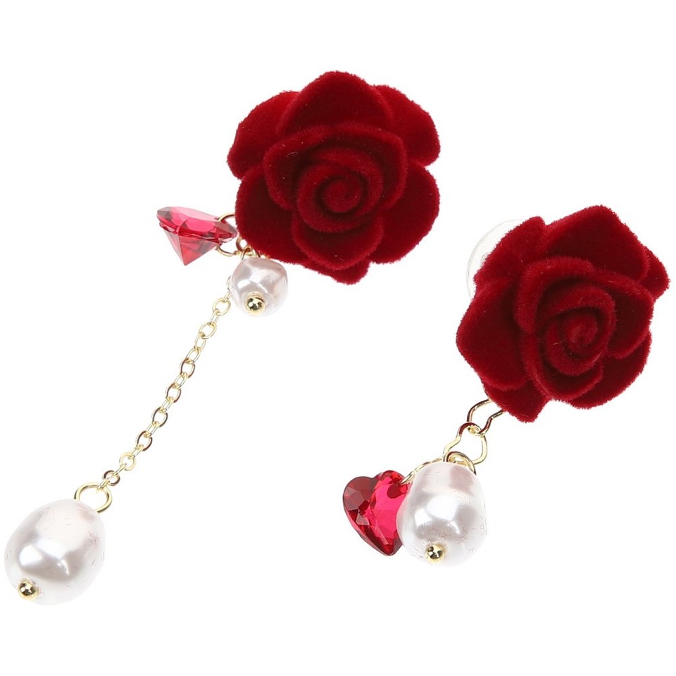 1 Pair Asymmetrical Tassel Drop Earrings Pearl Earring Rose Flower ...