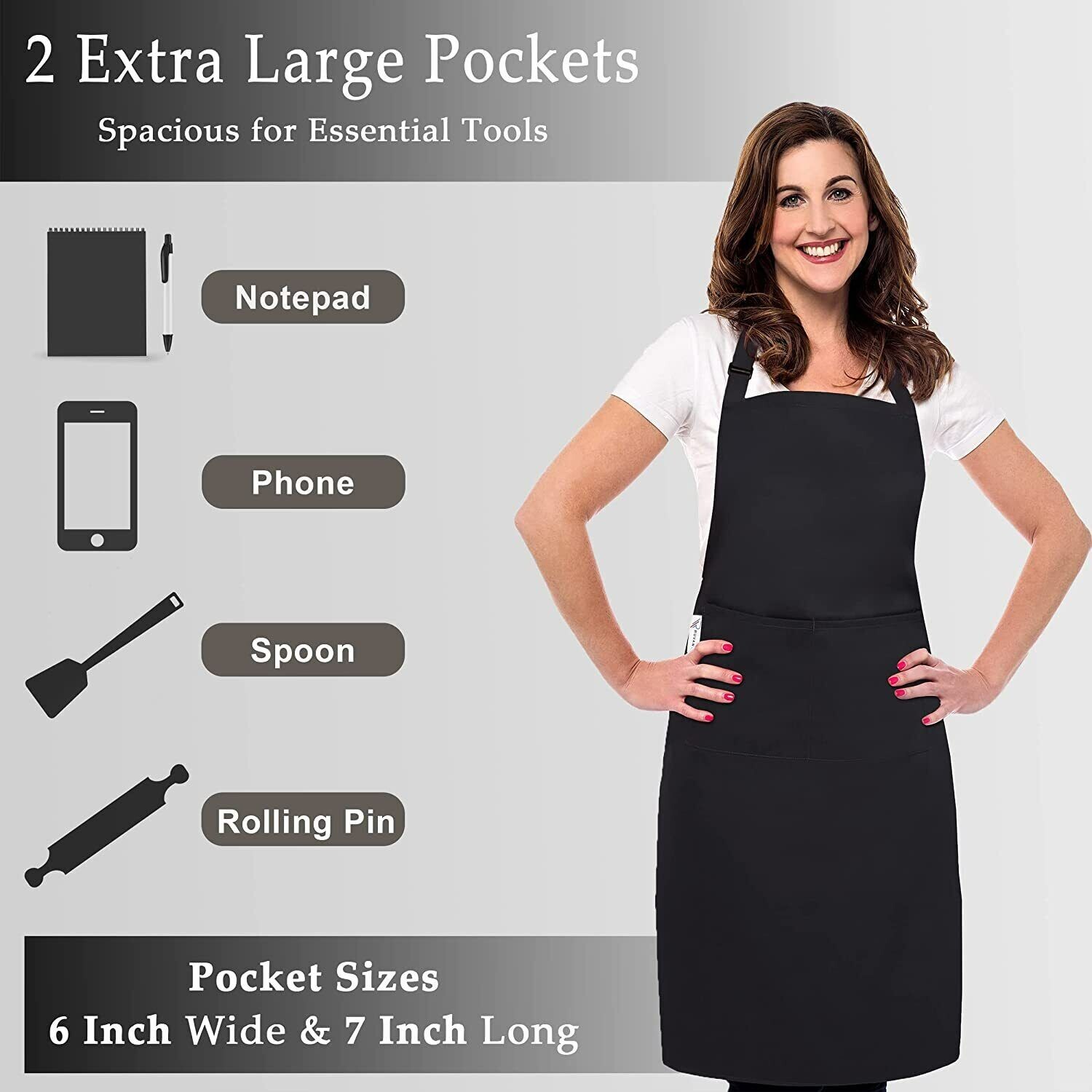 Black Chef Apron Kitchen Waterproof Pocket Cooking Catering Butcher ...