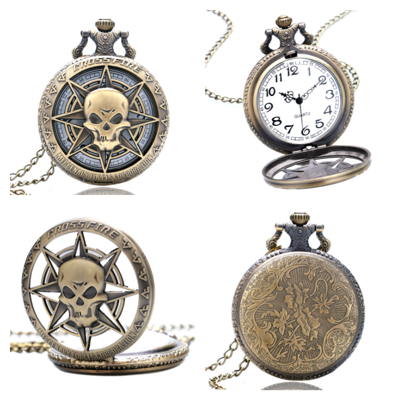 Gothic Skull Theme Pocket Watch Retro Quartz Watches Halloween Gift ...