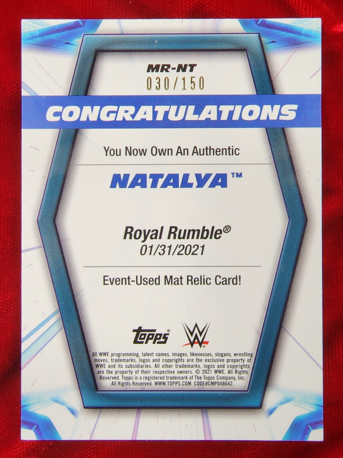2021 Topps WWE Women's Division "Royal Rumble" Mat Relic MR-NT Natalya ...