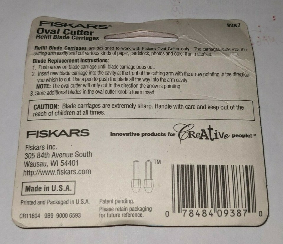 Fiskars OVAL CUTTER #9387 Two-pack Refill Blade Cartridges Hobby Craft ...