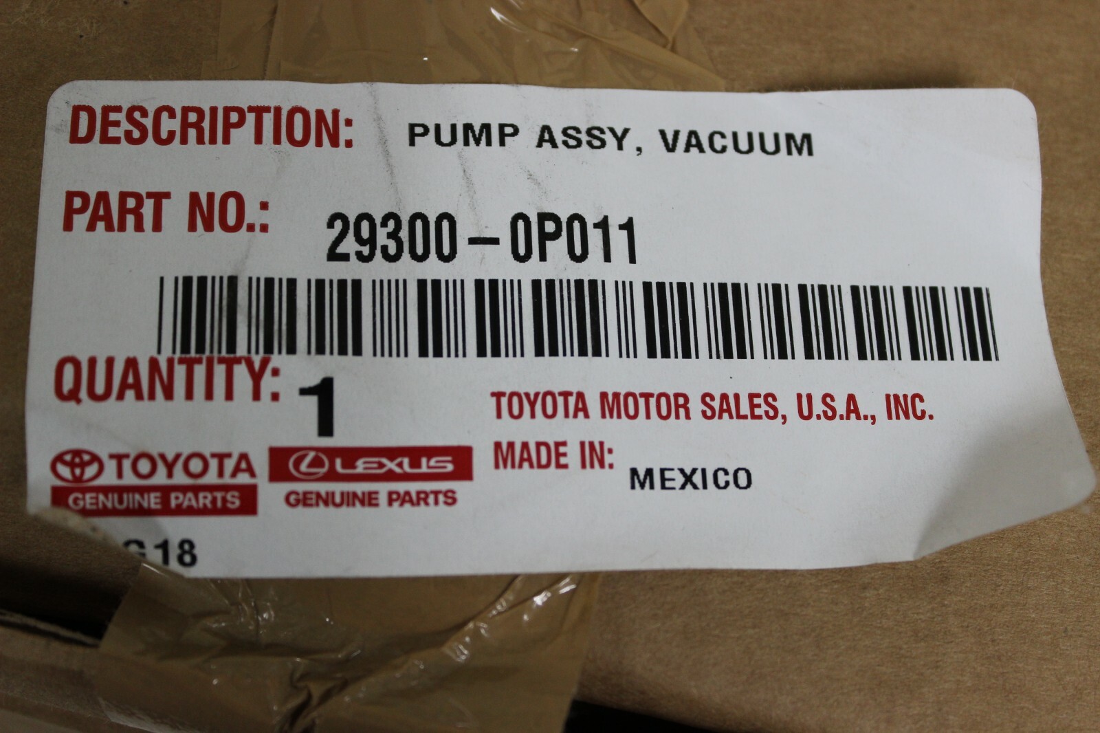 29300-0p011 Toyota Pump ASSY Vacuum 293000P011 Genuine OEM Part for ...