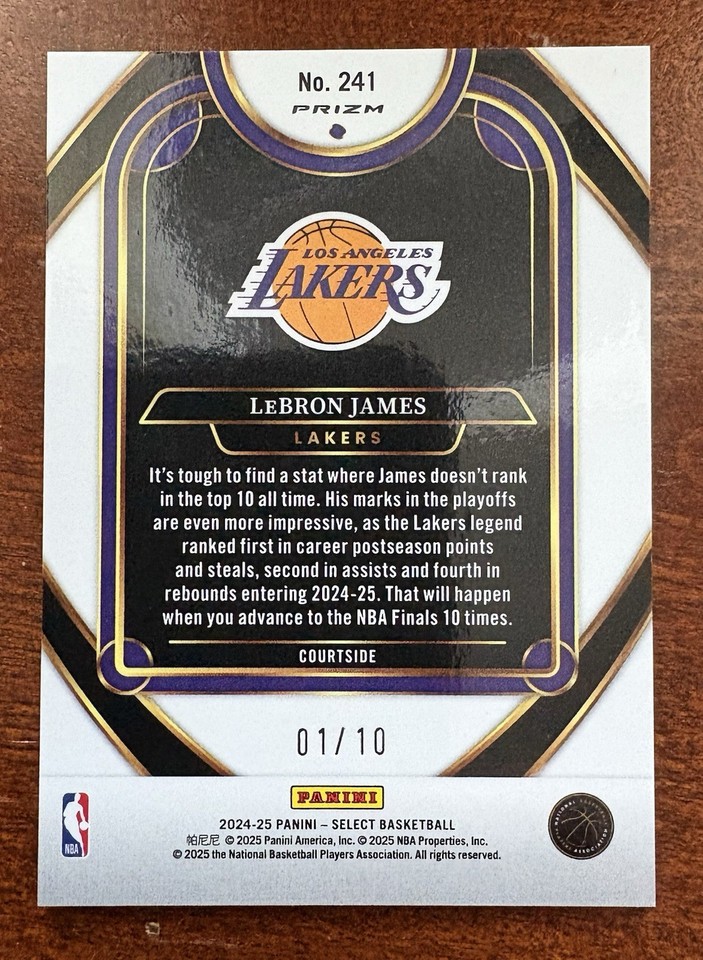 2024-25 PANINI SELECT LeBRON JAMES GOLD COURTSIDE PRIZM SSP #’d 1/10 ...