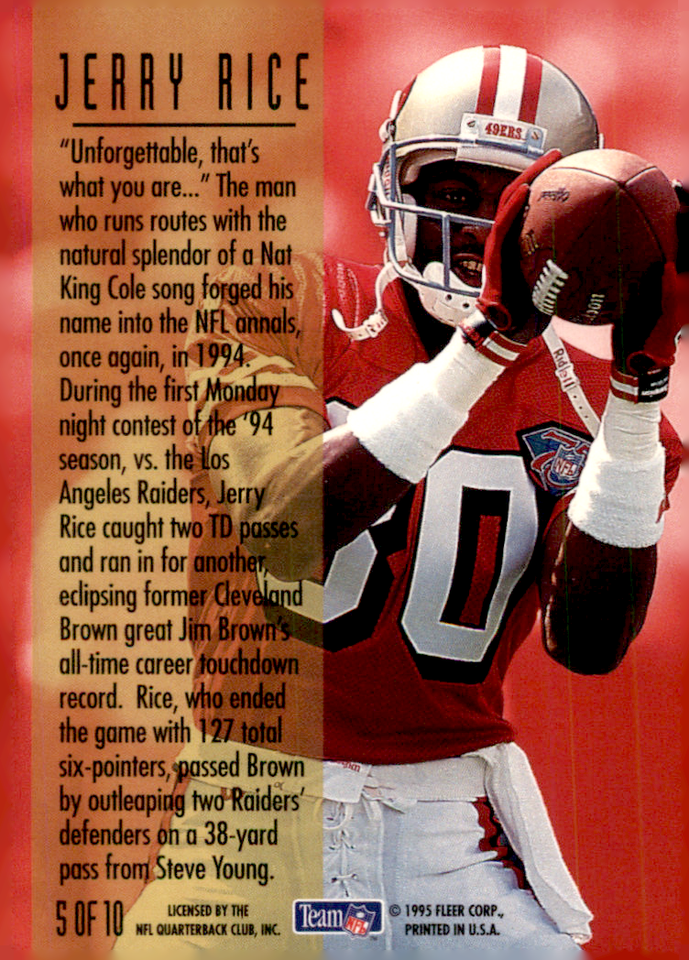 1995 Fleer Football NFL Jerry Rice TD Sensation Insert #5 | eBay