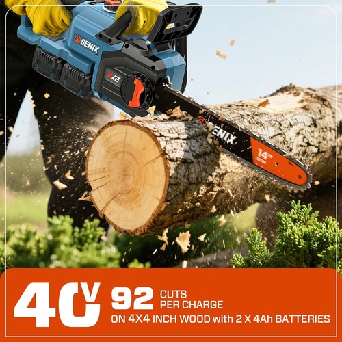 SENIX 40V 14" Electric Chainsaw, Cordless Battery Powered Chainsaw ...