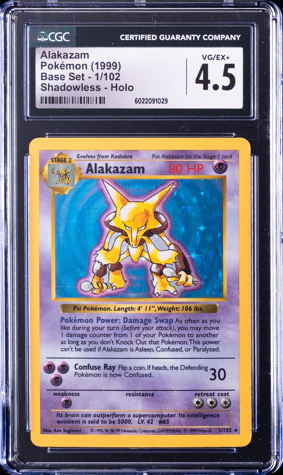 1999 POKEMON BASE SET SHADOWLESS - HOLO #1/102 ALAKAZAM CGC 4.5 | eBay