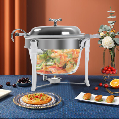 3.8L/4Qt Stainless Steel Chafing Dish Set Glass Pot Food Warmer Buffet ...