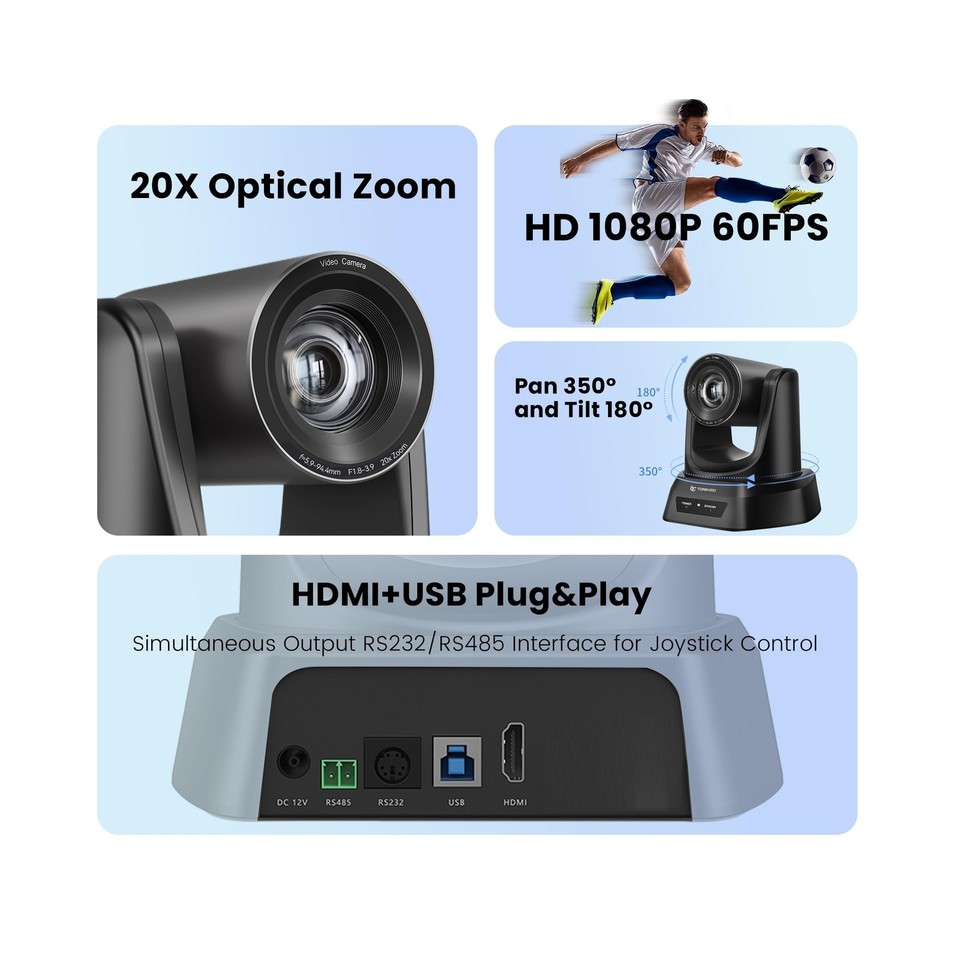 HDMI PTZ Camera 20X Optical Zoom, Church Live Streaming USB 1080P 60fps ...