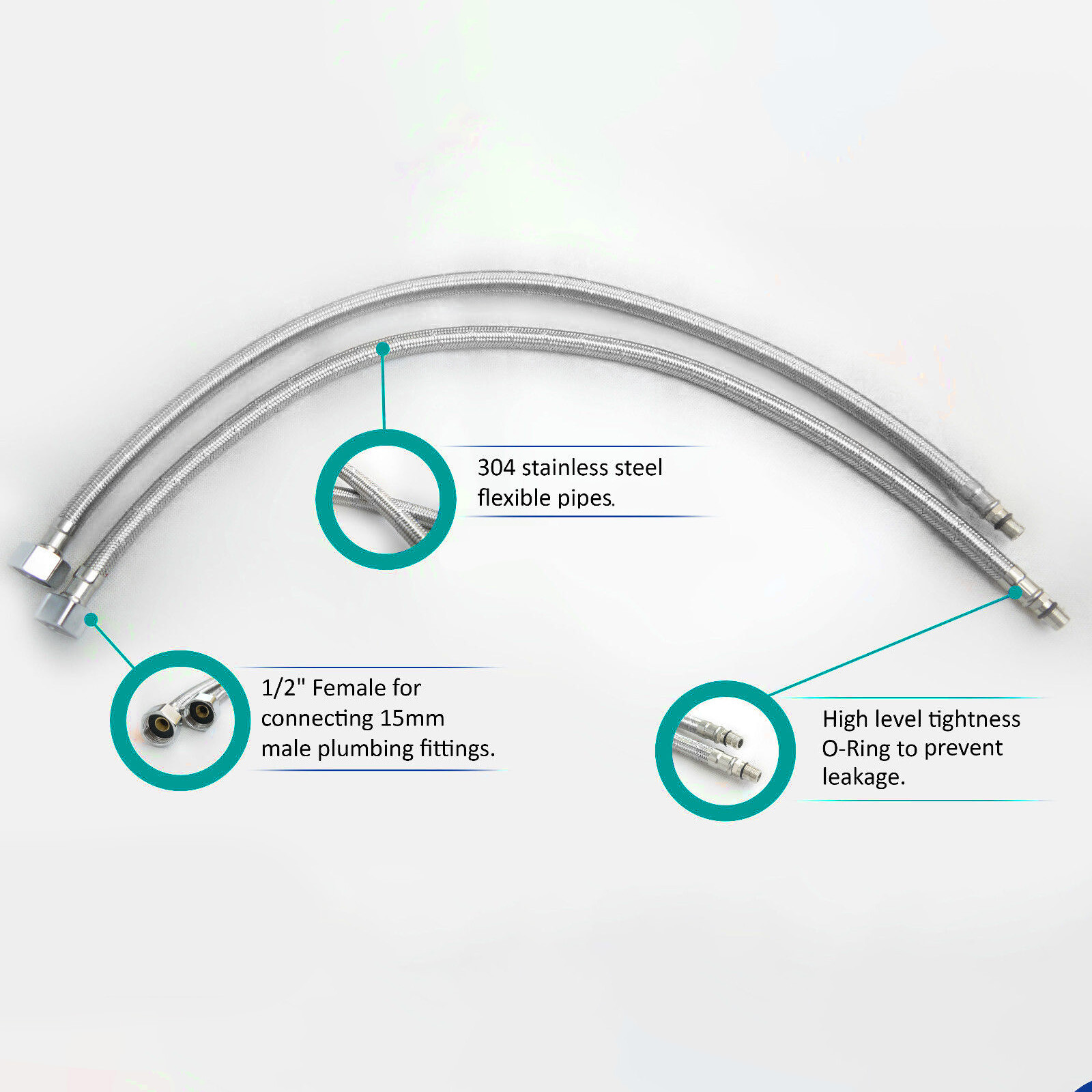 Nes Home 400mm Pair of G 1/2"BSP Kitchen or Basin Mixer Flexi Hose Pipe ...