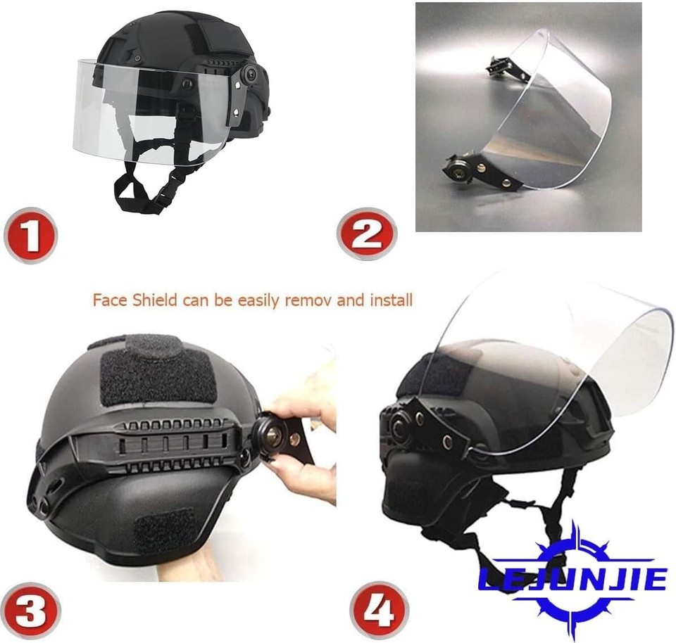 Tactical MICH 2000 Fast Helmet with Clear Riot Visor Face Shield ...