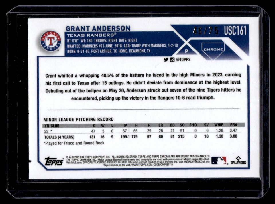 2023 Topps Chrome Update Refractor Yellow Texas Rangers USC161 Grant ...