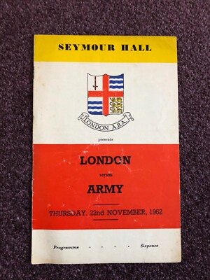 Boxing programme Amateur London v The Army 22nd November 1962 | eBay UK