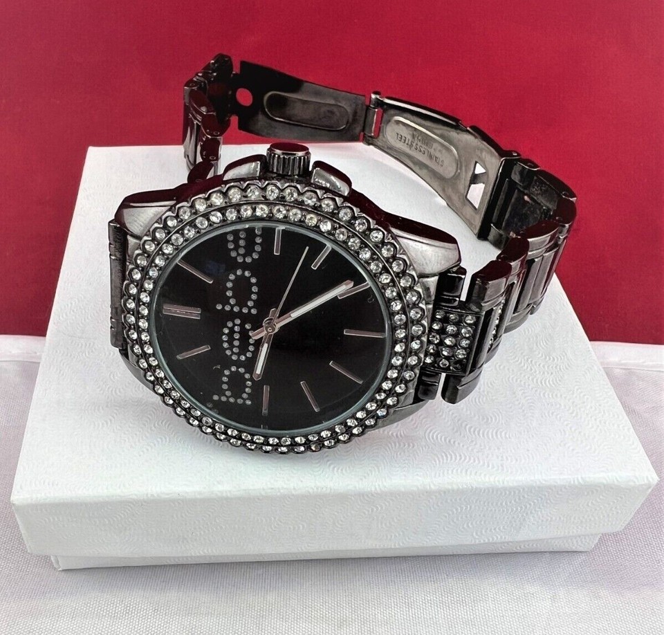 BEBE Womens Crystals Glitz Fashion Watch, Dark Grey Gunmetal Band, Gray ...