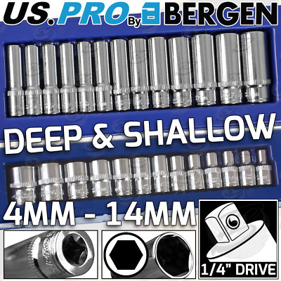 US PRO 1/4" Drive Socket Set DEEP & SHALLOW Single Hex Drive Long Reach ...