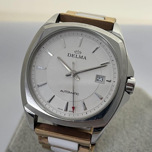 Delma Automatic Watch White Dial Date Rare 39mm Mens 17cm Bracelet Used ...