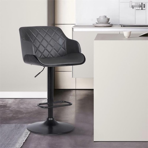 Armen Living Toby 33" Modern Faux Leather Adjustable Bar Stool in Gray ...