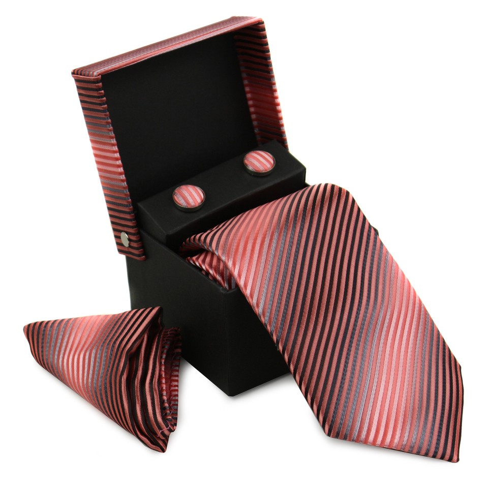 Men's Pure Premium Silk Formal Neck Tie Cuff Links Handkerchief Gift ...