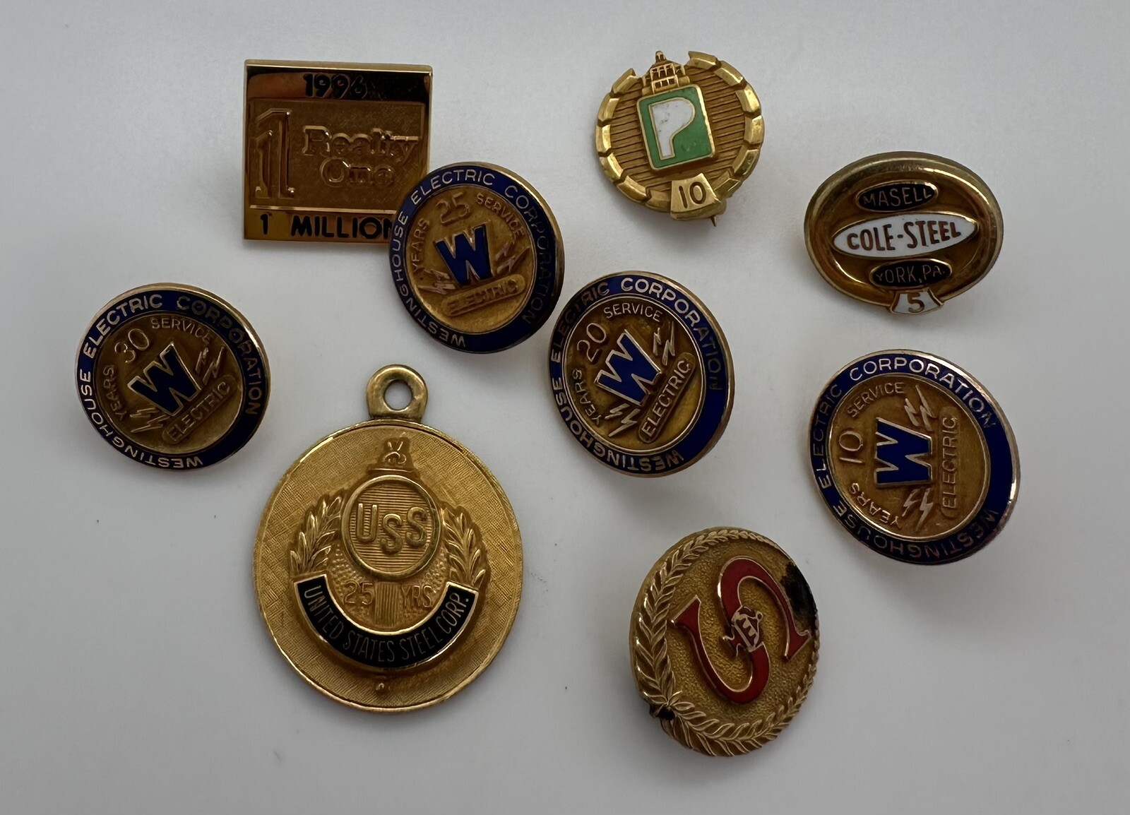 Lot Of 9 1/10 10k Gold Filled Service Pins 24.9 Grams - Gem