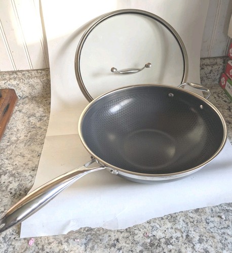 Hexclad Hybrid Cookware Stainless Steel Nonstick 12" Cooking Wok With ...