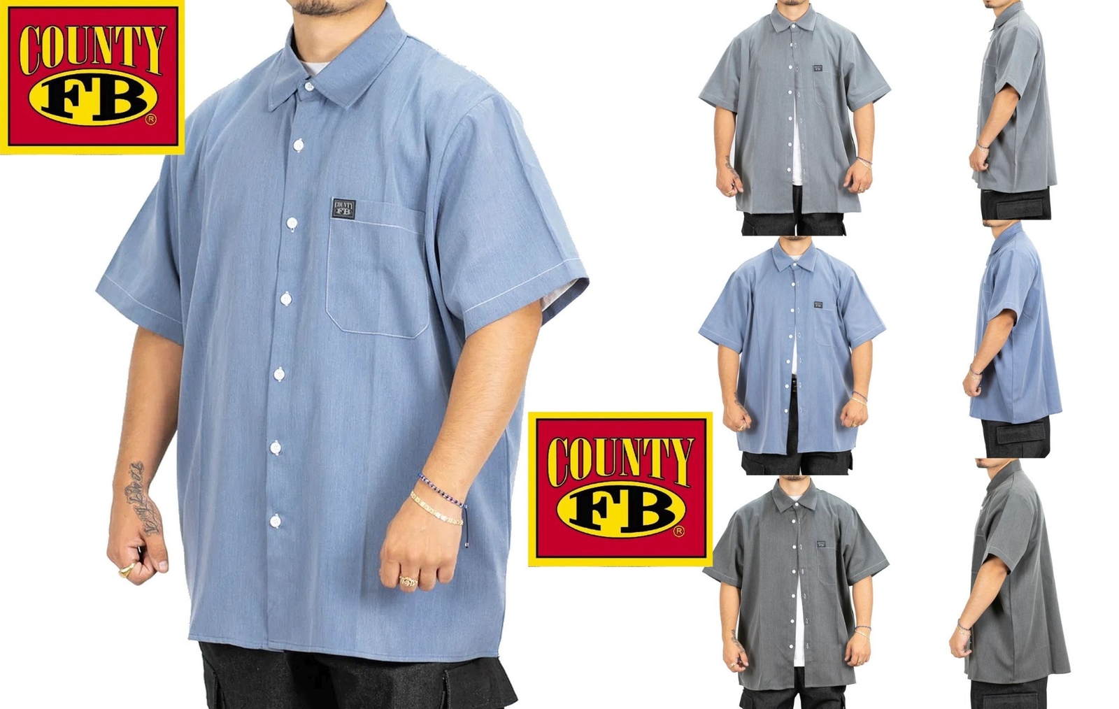 FB County Short Sleeve Button Up OG Chambray Work Shirt | eBay