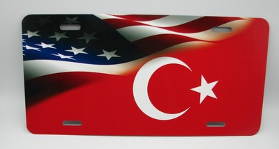 TURK TURKIYE TURKISH FLAG AMERICAN FLAG METAL CAR NOVELTY LICENSE PLATE ...