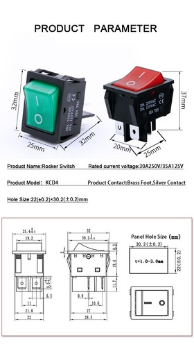 QIYANGBROPack of 4PCS Rocker Switch 30A 250VAC/35 125VAC KCD2 KCD4 DPST ...