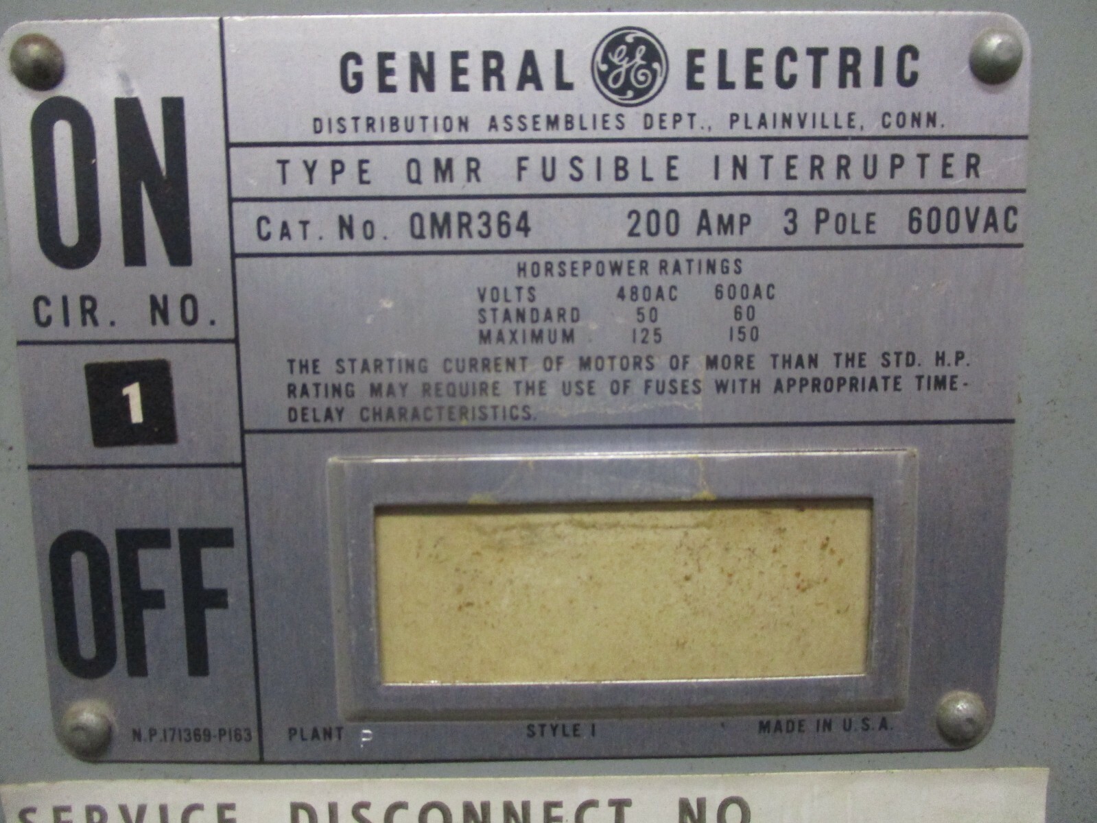 GE AV LINE QMR/THFP SWITCHBOARD 1200 AMP 277/480 VOLT- E2346 | eBay