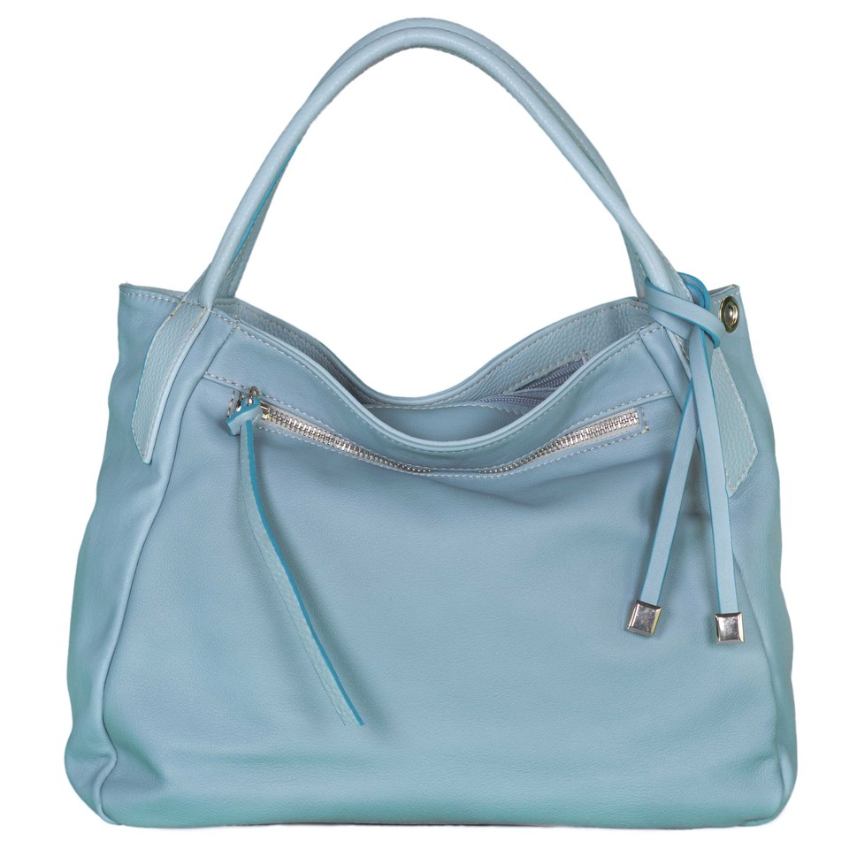 Italian Made Dusty Blue Leather Medium Hobo Bag with Front Pocket By ...