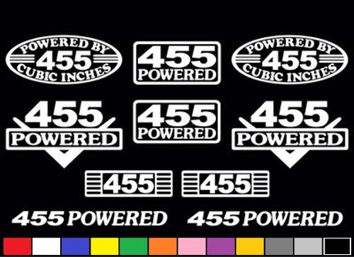 10 DECAL SET 455 CI V8 POWERED ENGINE STICKERS EMBLEMS OLDS PMD VINYL ...