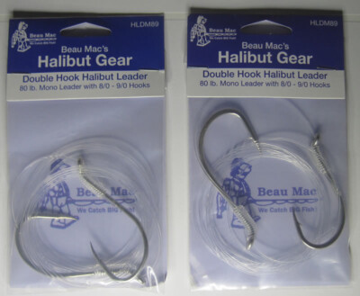 2 Beau Mac's Halibut Gear Double Hook Leader 80lb Mono 8/0 & 9/0 ...