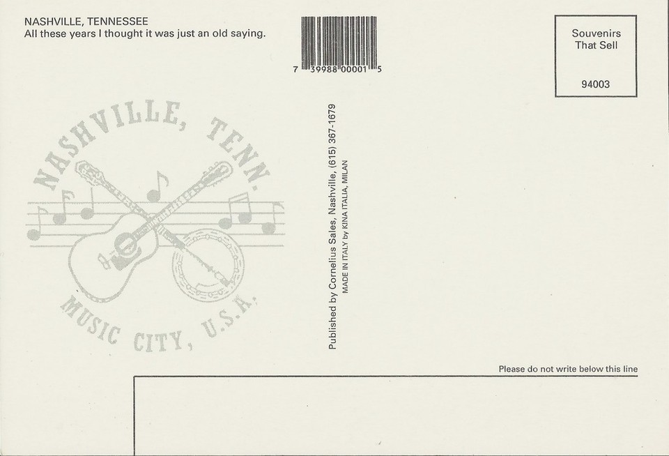 POSTCARD I know jack ScHITt Met him in NASHVILLE TN Country Music USA ...