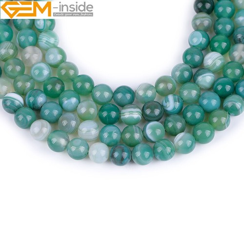 Natural Green Agate Banded Gem Stone Beads For Jewelry Making Strand 15 ...