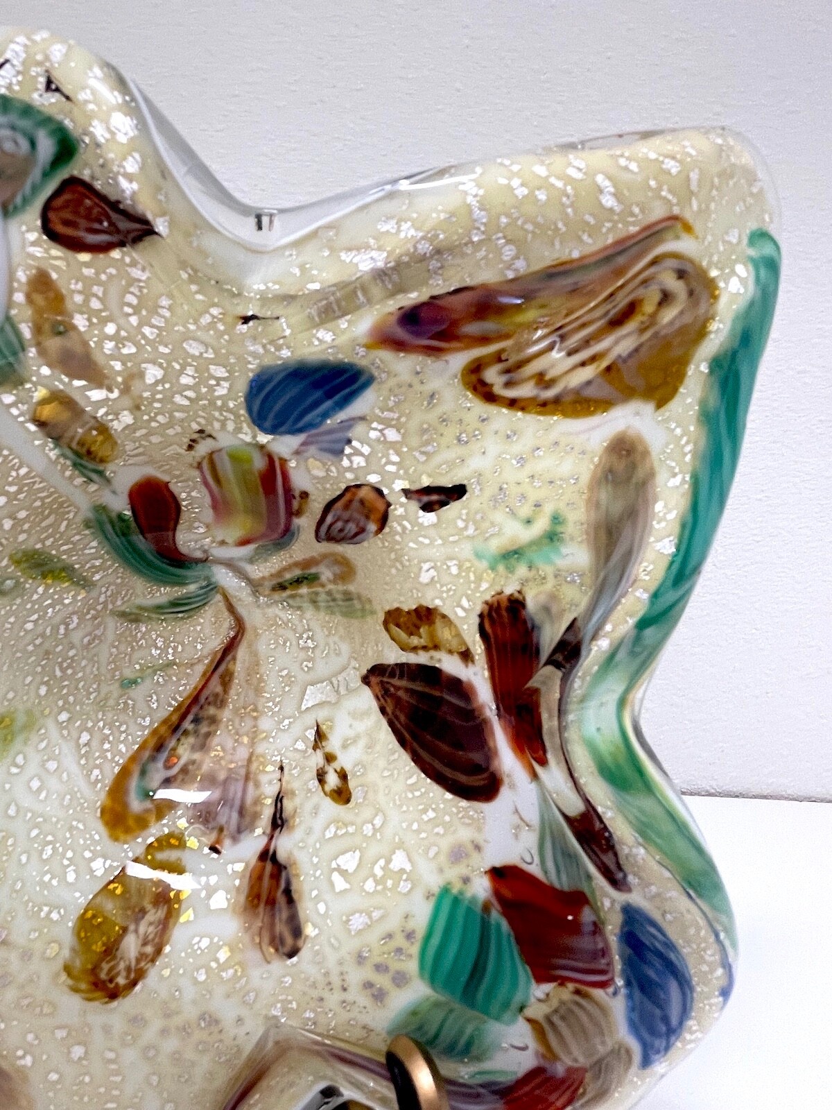 Murano AVEM Glass Leaf Bowl w Gold Silver Inclusions MCM Italian Art ...
