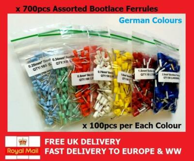 700 pcs Bootlace Ferrule Cord End Terminals German Colour Code 0.25 - 2 ...
