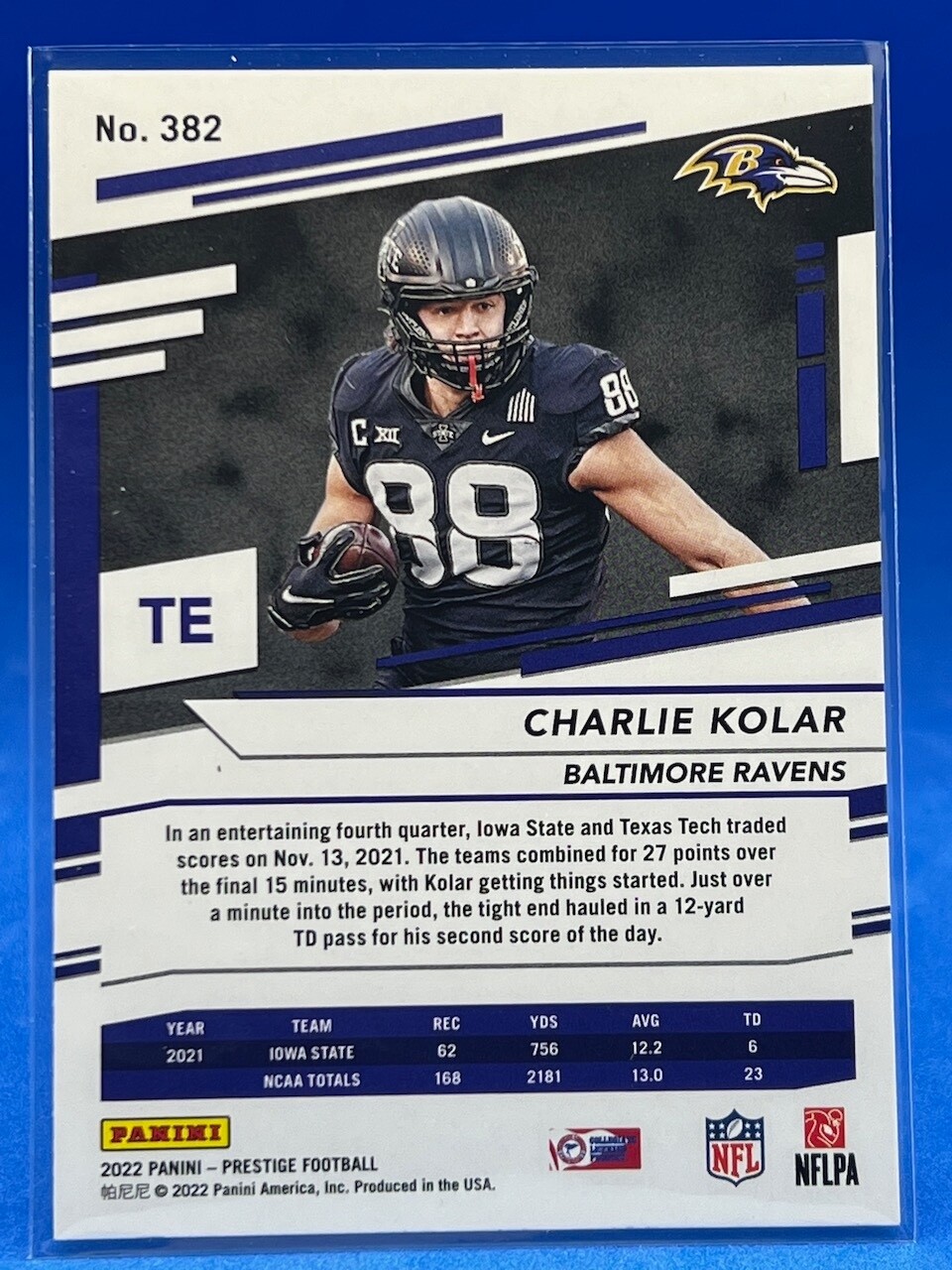 2022 Panini Prestige Charlie Kolar RC #382 Baltimore Ravens Rookie P82 ...
