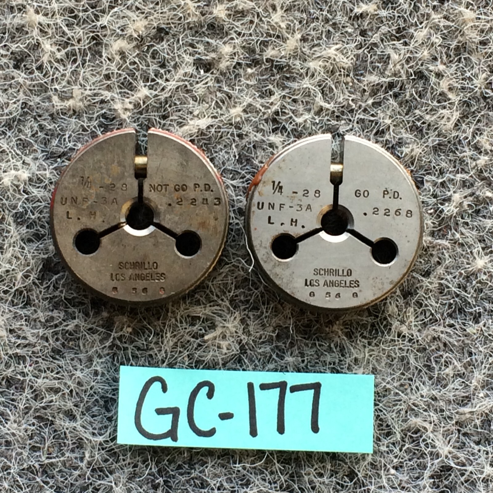 Thread Gages, 1/4-28 UNF-3A, GO PD. .2268, NO GO PD. .2243 GTD External ...