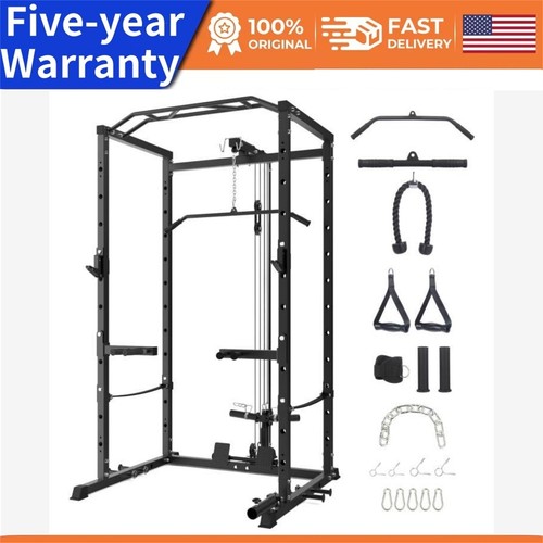 3️⃣Multi-Functional Power Rack with J-Hooks 1600LBS Power Cage with LAT ...