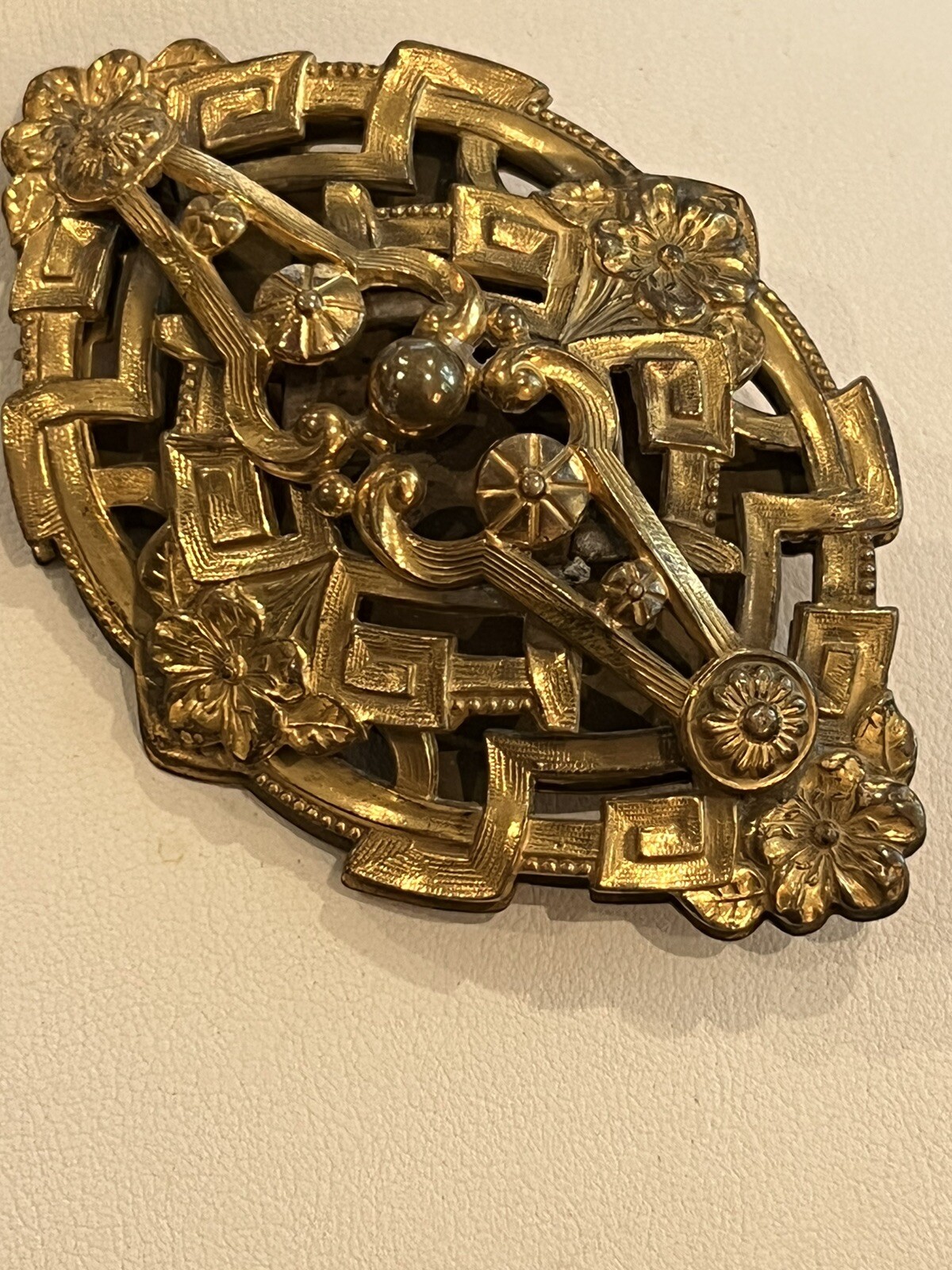 Antique Victorian Gold Plated Large Pin Brooch Raised… - Gem