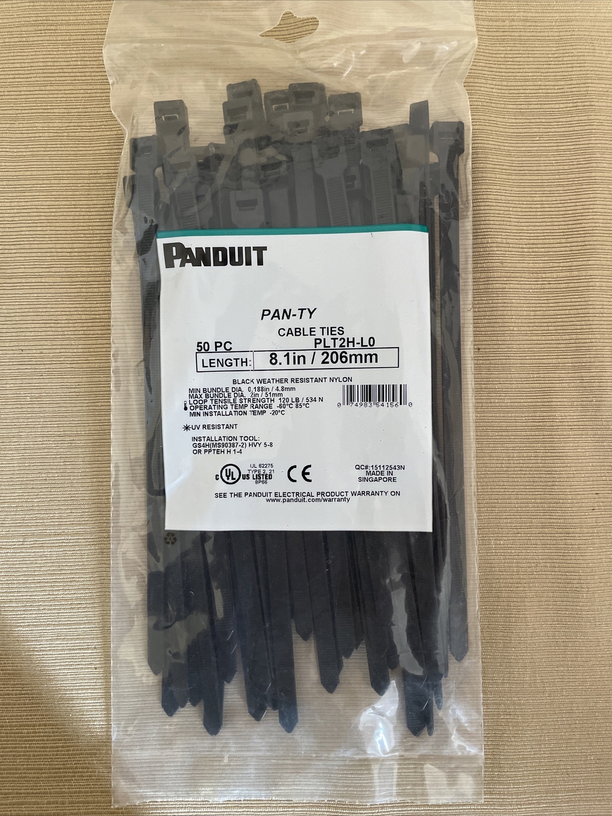 Panduit PLT2H-L0 50 Pack Pan-Ty Cable Ties Weather Resistant Nylon 8.1 ...