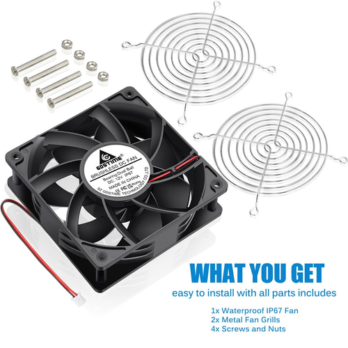 120mm x 38mm Waterproof DC Fan 12V IP67 High CFM Dual Ball 2-Pin Fan ...