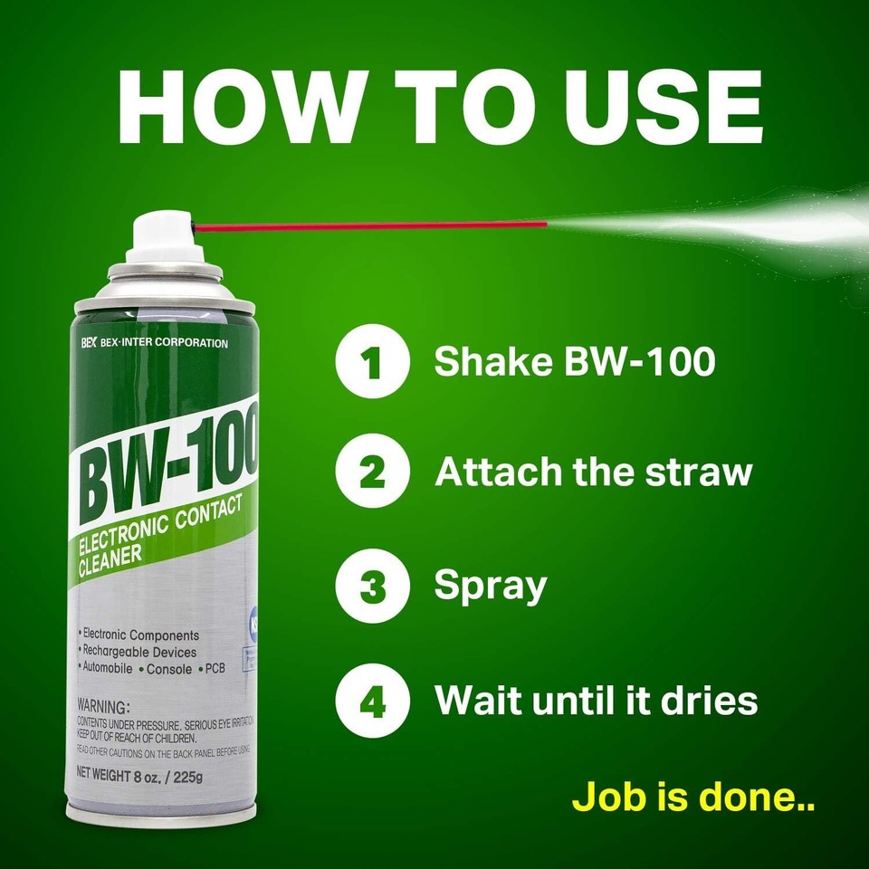 BW-100 Non-Flammable Electronic Contact Cleaner Aerosol Spray 8oz ...