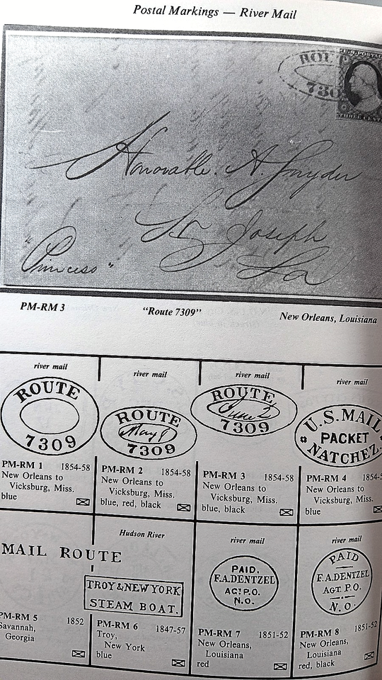 1850's NEW ORLEANS LA RIVER MAIL ROUTE 7309 POSTAL MARKING U10 COVER ...