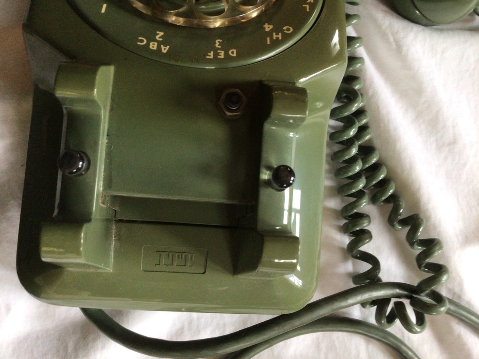 Vintage ITT Rotary Phone Avocado Multi Line Hard Wire cord attached ...