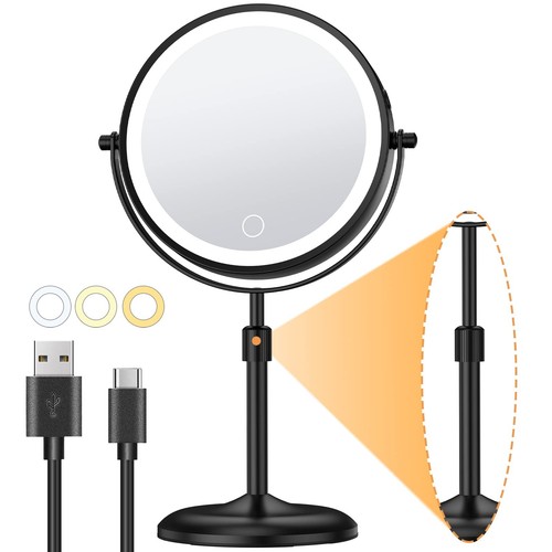 7" Lighted Makeup Mirror with Magnification 10X/1X, Height Adjustable ...