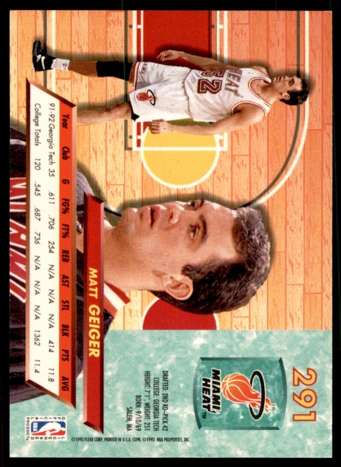 1992-93 Fleer Ultra. Matt Geiger Rookie A Basketball Cards #291 | eBay