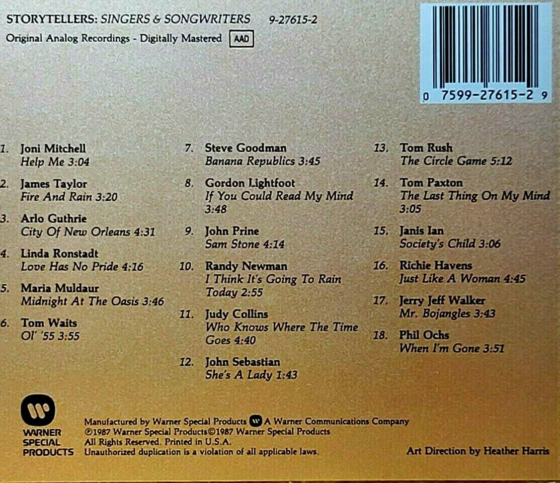 STORYTELLERS: SINGERS & SONGWRITERS - V/A 1987 CD EXCELLENT / MINT ...