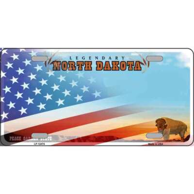 North Dakota with American Flag Novelty Metal License Plate Tag LP ...